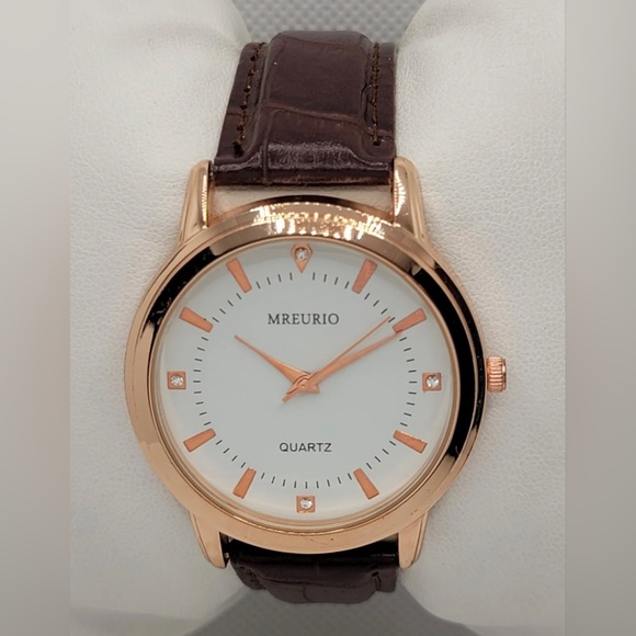 Mreurio | Accessories | Mens Mreurio Round Rose Gold Tone Brown Leather ...